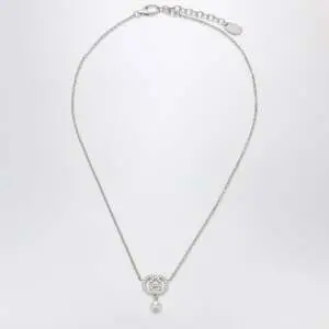 Gucci Gg Necklace With Crystals And Pearls - Silver