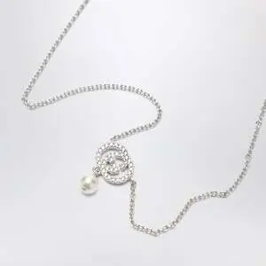 Gucci Gg Necklace With Crystals And Pearls - Silver