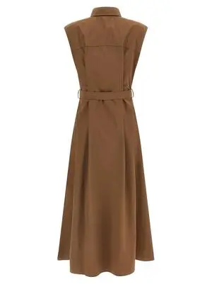 Brunello Cucinelli Techno Cotton Midi Chemisier Dress - Brown