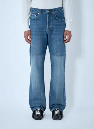 WALES BONNER Patched Slub Wide-leg Jeans - Blue