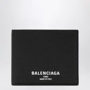 Balenciaga Grained Leather Card Holder With Logo - Black