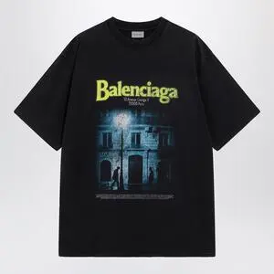 Balenciaga The Address Menâ€s Regular-fit T-shirt In Faded Cotton - Black