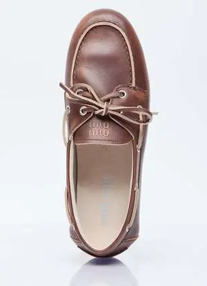 Miu Miu Leather Lace-up Loafers - Brown
