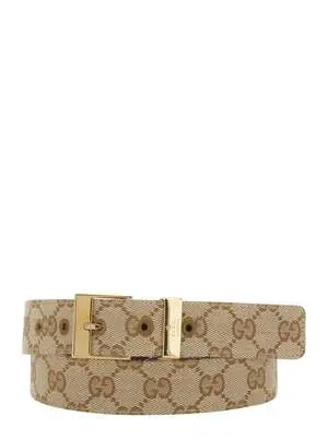Gucci Beige Belt With Square Buckle And Gg Motif All-over In Fabric For - Multicolor