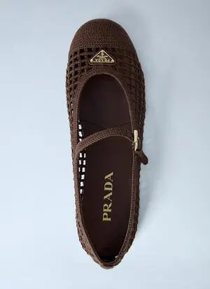 Prada Crochet Knit Ballerina Flats - Brown