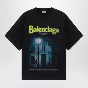 Balenciaga Faded Oversized T-shirt With Logo Print - Black