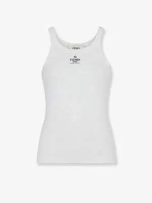 Fendi Ribbed Cotton Tank Top - White