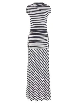 SELF-PORTRAIT Navy Stripe Jersey Maxi' Dress - Blue