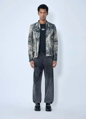 DIESEL® L-tad-print Distressed Leather Jacket - Gray