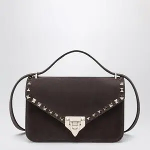 Valentino Garavani Small Rockstud Crossbody Bag In Ebony Suede - Brown