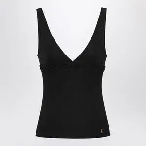 Saint Laurent Cassandre Ribbed Silk Jersey Tank Top - Black