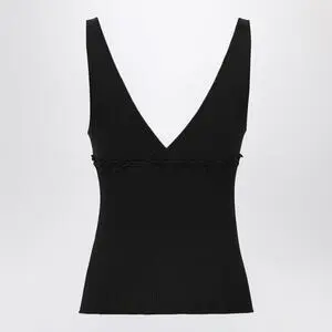 Saint Laurent Cassandre Ribbed Silk Jersey Tank Top - Black