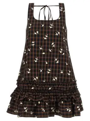 GANNI Check Flower' Dress - Brown