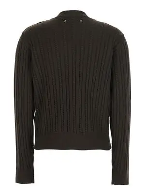 GOLDEN GOOSE Brown Crewneck Sweater With Interwoven Design In Wool - Multicolor