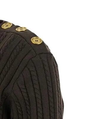 GOLDEN GOOSE Brown Crewneck Sweater With Interwoven Design In Wool - Multicolor