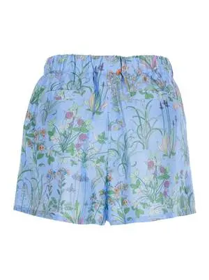 Gucci Light Blue Shorts With Elasticated Waist And Drawstring And All-over Floral Print In Silk For - Multicolor