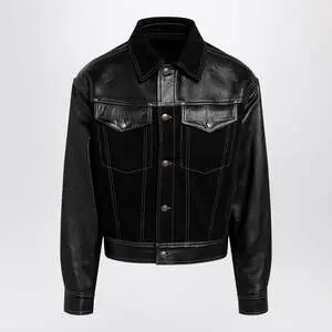 Versace Denim And Leather Bomber Jacket - Black