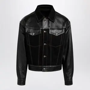 Versace Denim And Leather Bomber Jacket - Black