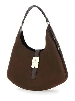 GANNI Kat Large' Brown Shoulder Bag With Butterfly Plaque On Front In Suede - Multicolor