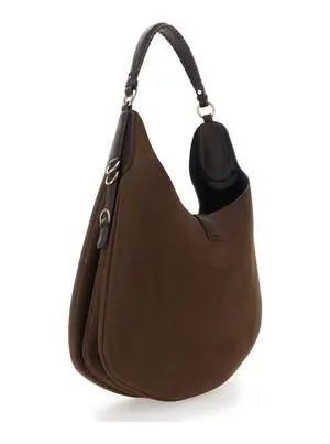 GANNI Kat Large' Brown Shoulder Bag With Butterfly Plaque On Front In Suede - Multicolor