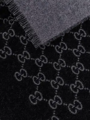 Gucci Double Wool Jacquard Scarf With Gg Motif