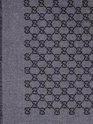 Gucci Double Wool Jacquard Scarf With Gg Motif
