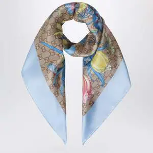 Gucci Silk Twill Carre With Gg Print In Sky - Blue