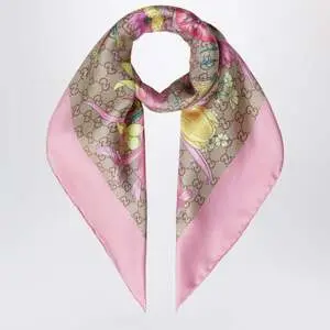 Gucci Silk Twill Carre With Gg Print - Pink