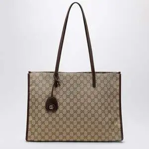 Gucci Large London Shopping Bag In Beige Sand Gg Fabric - Cream