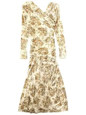 GANNI Long Dress With Print - Cream