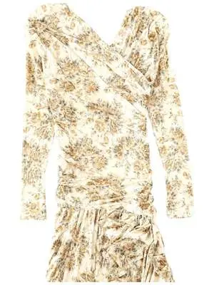 GANNI Long Floral Print Dress - Cream