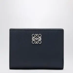 Loewe Anagram Compact Wallet In Hammered Calfskin, Navy - Blue