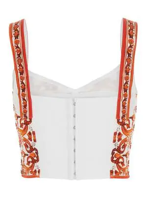 Dolce & Gabbana Silk Blend Majolica Print Bustier Top - Multicolor