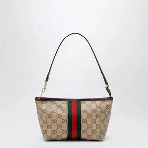 Gucci Small Pouch In Sand Beige Gg Fabric With Web Stripe - Cream