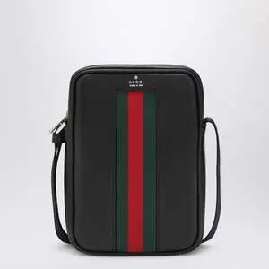 Gucci Leather Bag With Web Detail - Black