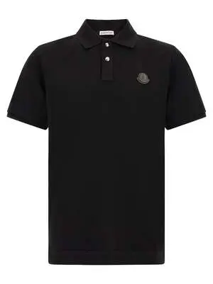 Moncler Leather Logo Patch Polo Shirt - Black