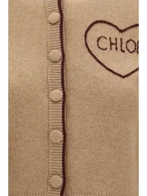 Chloé Fitted Logo Cardigan In Wool And Cashmere - Cream