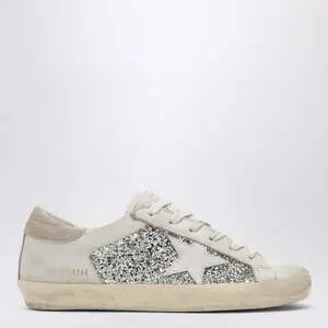 GOLDEN GOOSE White/platinum Glitter Super-star Sneakers - Silver