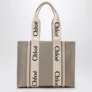 Chloé Medium Woody Tote Bag In Beige Canvas - Pink