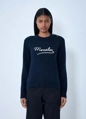 Moncler Embroidered Logo Wool Sweater - Black