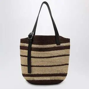 Loewe Loop Bag In Chocolate/natural Striped Raffia - Brown