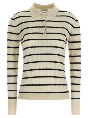 Max Mara MAX MARA Striped Cashmere And Stretch Silk Polo Shirt Blue