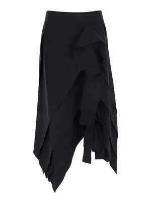 Bottega Veneta Black Midi Skirt With All-over Ruffles In Wool For - Multicolor