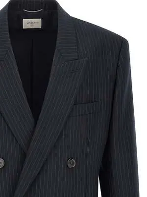 Saint Laurent Pinstriped Double-breasted Blazer - Blue