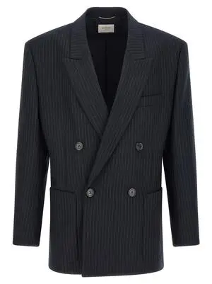 Saint Laurent Pinstriped Double-breasted Blazer - Blue