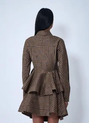 GANNI Crinkle Peplum Shirt - Brown
