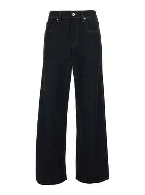 Brunello Cucinelli Black Jeans With Logo Patch On The Back And Contrasting Stitching In Denim For - Multicolor