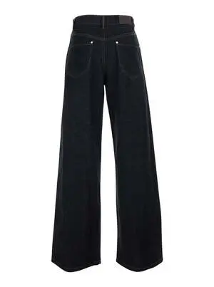 Brunello Cucinelli Black Jeans With Logo Patch On The Back And Contrasting Stitching In Denim For - Multicolor