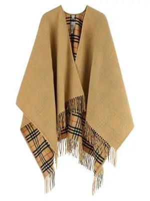 Burberry Check Wool Reversible Cape - Cream
