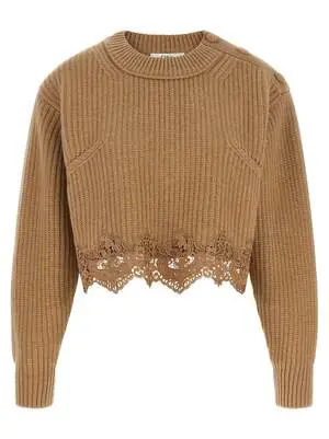 Chloé Cropped Lace Sweater - Cream